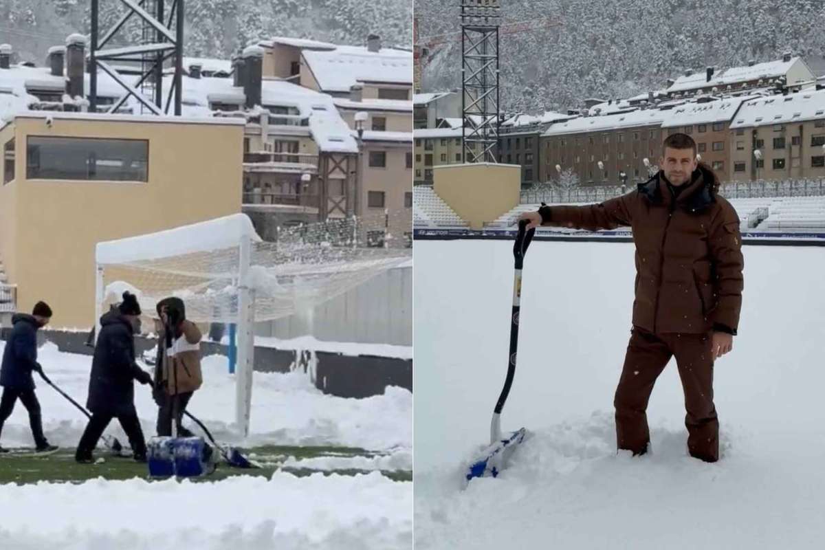 Gerard Piqué ayuda a quitar la nieve del campo del Andorra | Flashscore.es