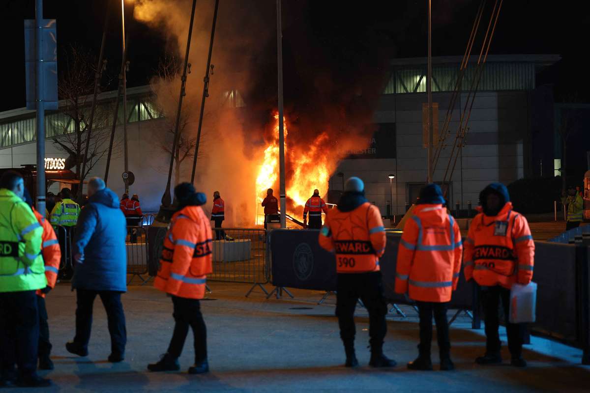 Fire erupts outside Etihad Stadium before Manchester City's crunch ...