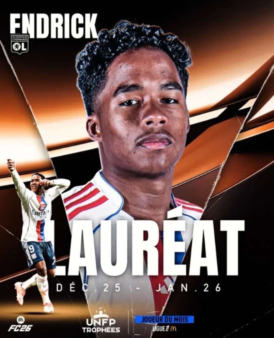 Lyon striker Endrick named Ligue 1 Player of Month - TribalFootball.com